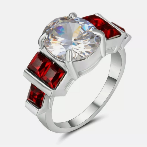 Jewelry | New Huge Cz Ruby White Gold Ring | Poshmark